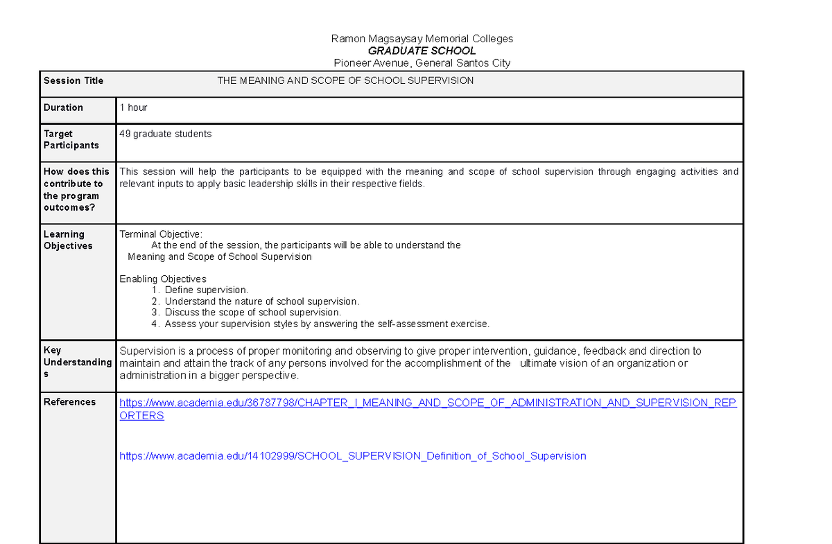 Rodriguez- session guide - Ramon Magsaysay Memorial Colleges GRADUATE ...