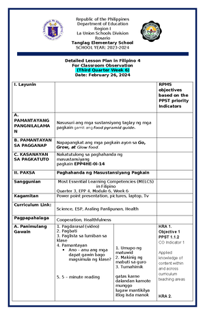 Cot 1 grade 4 english - LESSON PLAN - Republic of the Philippines ...