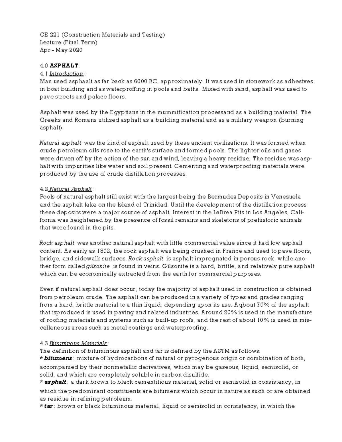 CE221Construction Materials and Testing Asphalt - CE 221 (Construction ...