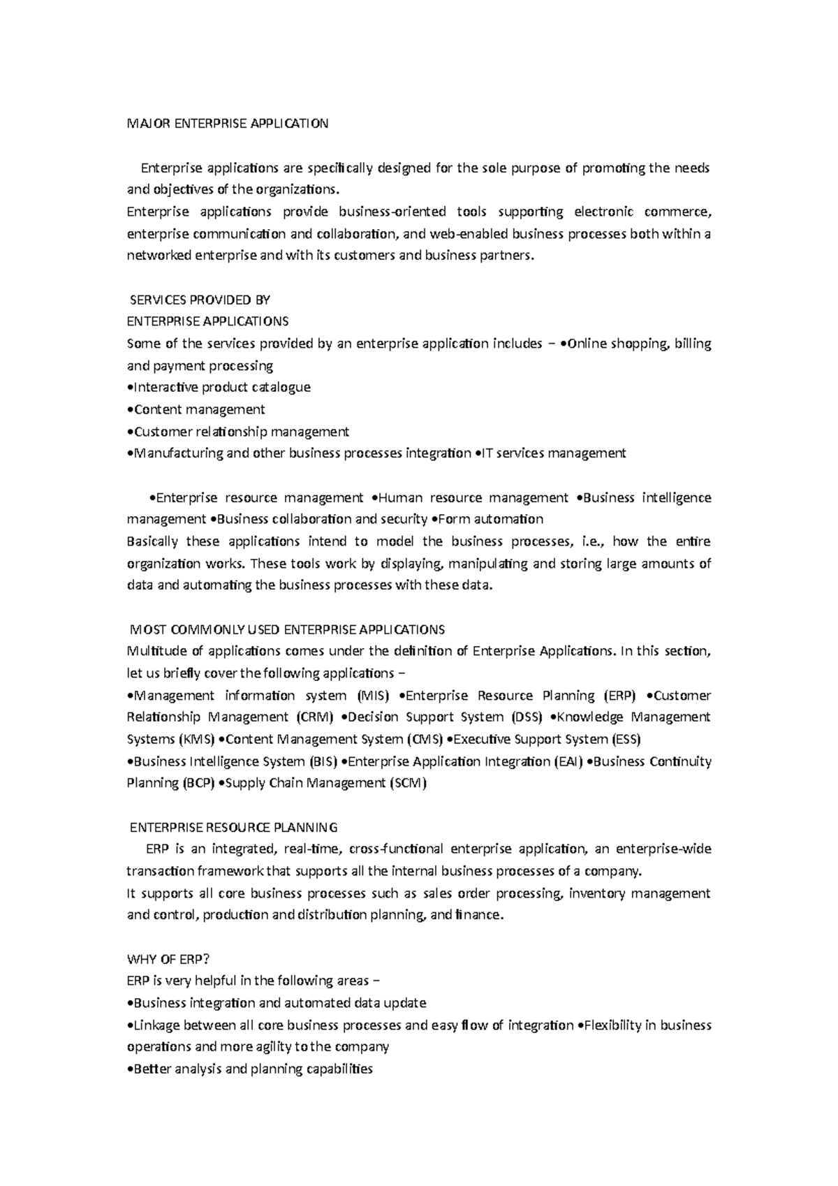 Major Enterprise - MAJOR ENTERPRISE APPLICATION Enterprise applications ...