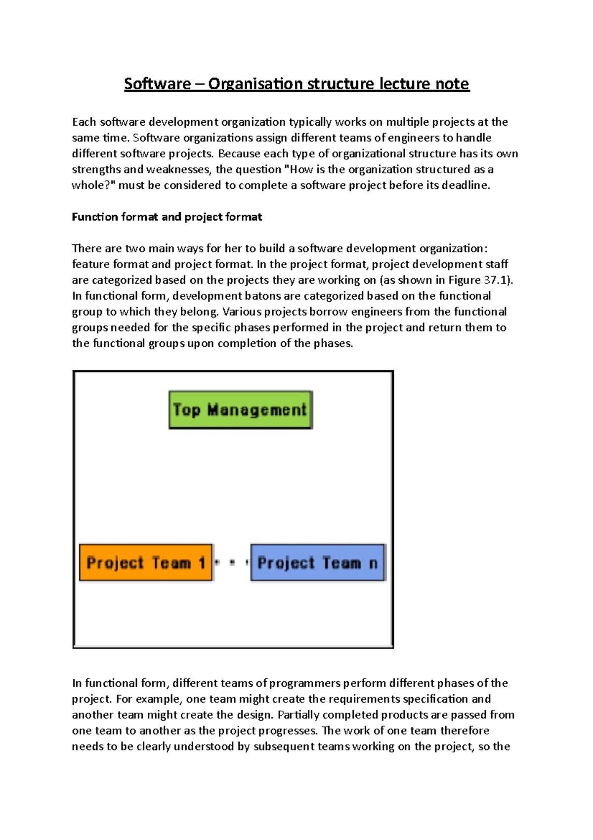 Software – Organisation structure lecture note - Software organizations ...