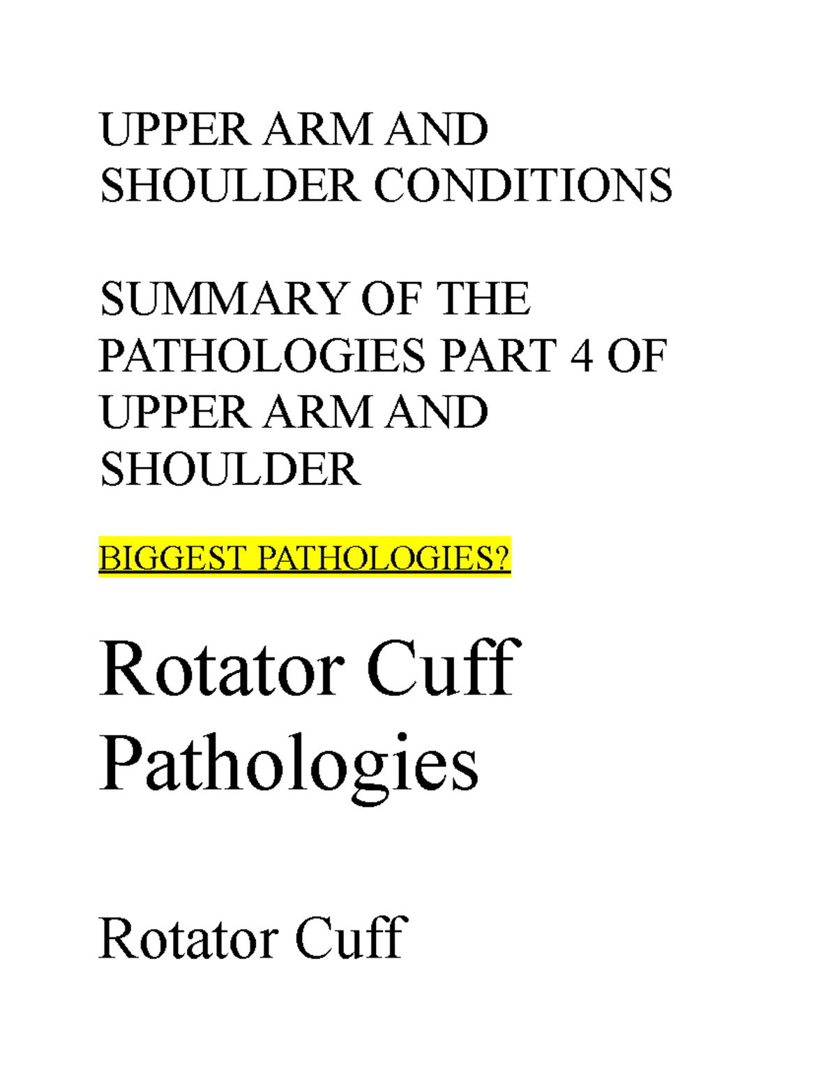 Upper ARM AND Shoulder Conditions -07 SUM - UPPER ARM AND SHOULDER ...