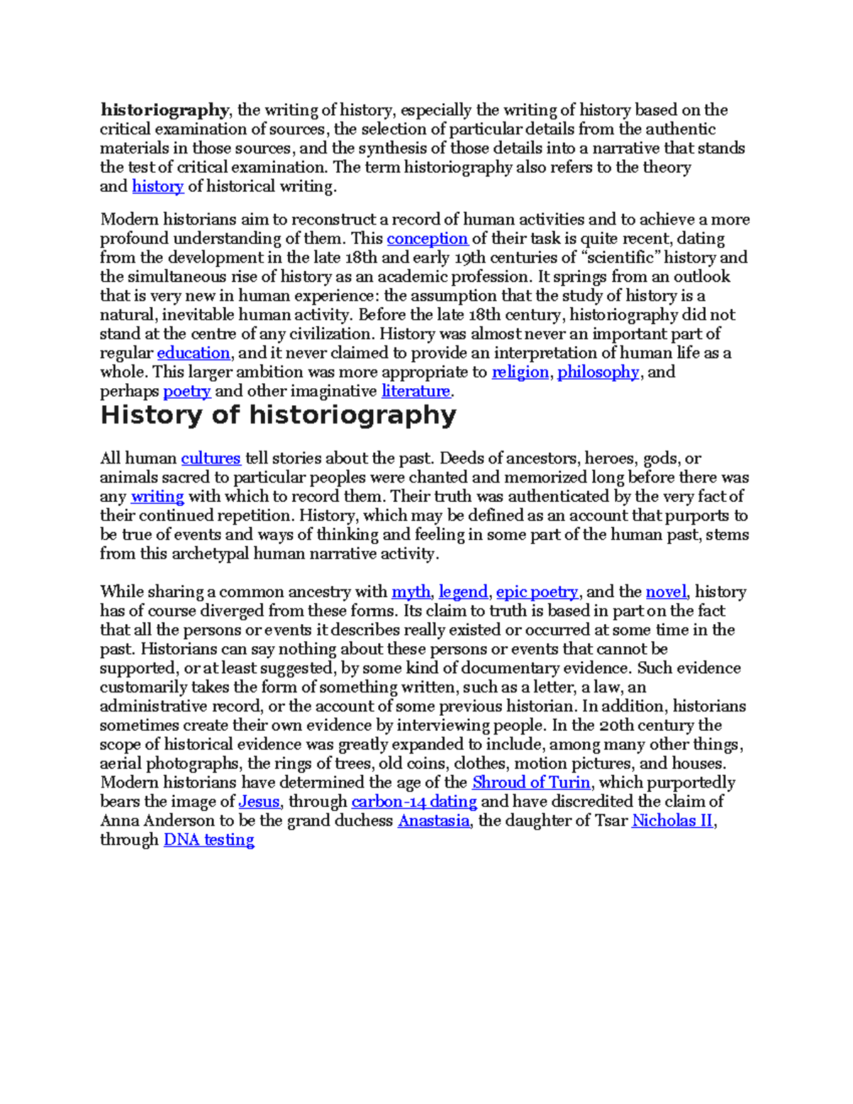 Pointers - historiography, the writing of history, especially the ...