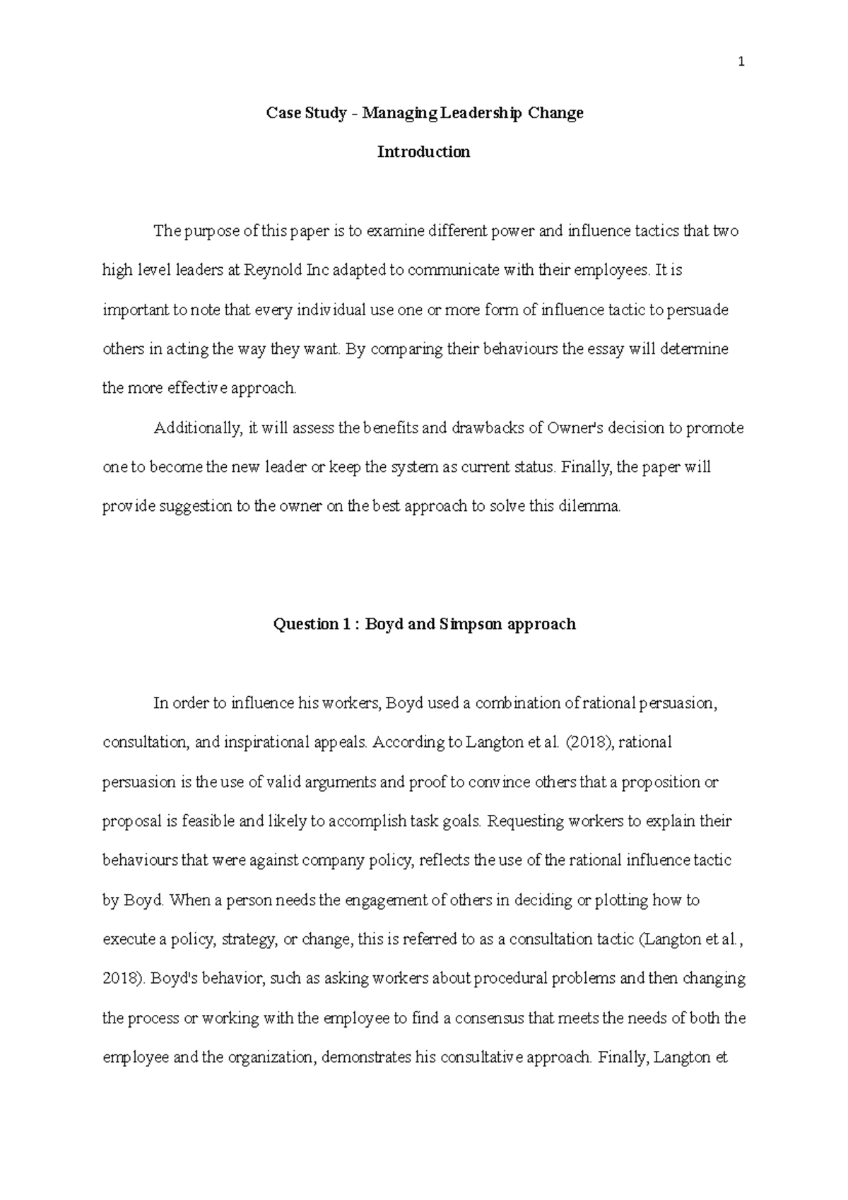 ORGB - Case Study - Managing Leadership Change - Case Study - Managing ...