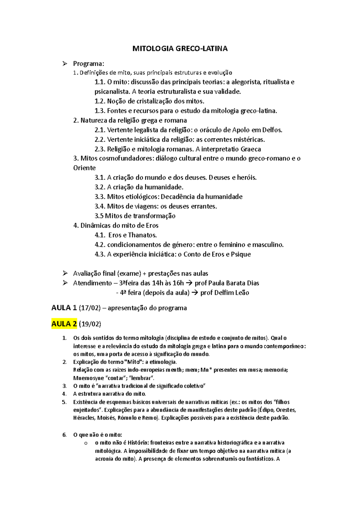 Mitologia Greco Latina - MITOLOGIA GRECO-LATINA Programa: 1. Definições ...