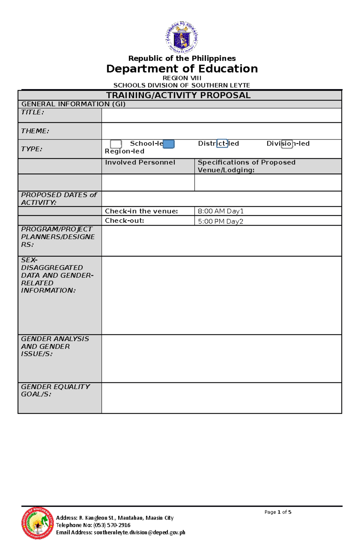 Blank Template Training Proposal - Republic of the Philippines ...