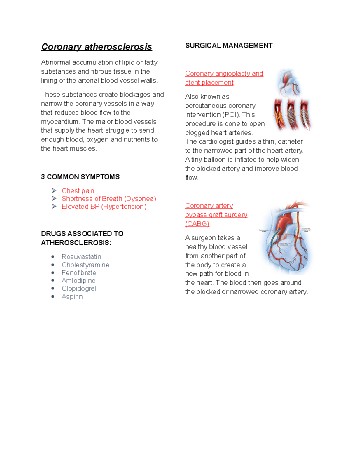 Circulation Oxygen Problems Coronary atherosclerosis - Coronary atherosclerosis Abnormal - Studocu
