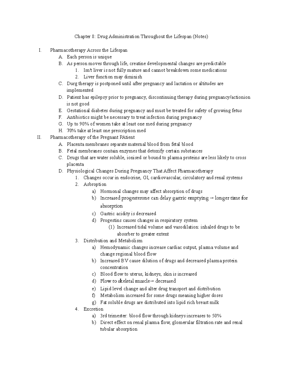 Chapter 8 Drug Administration Throughout the Lifespan (Notes ...