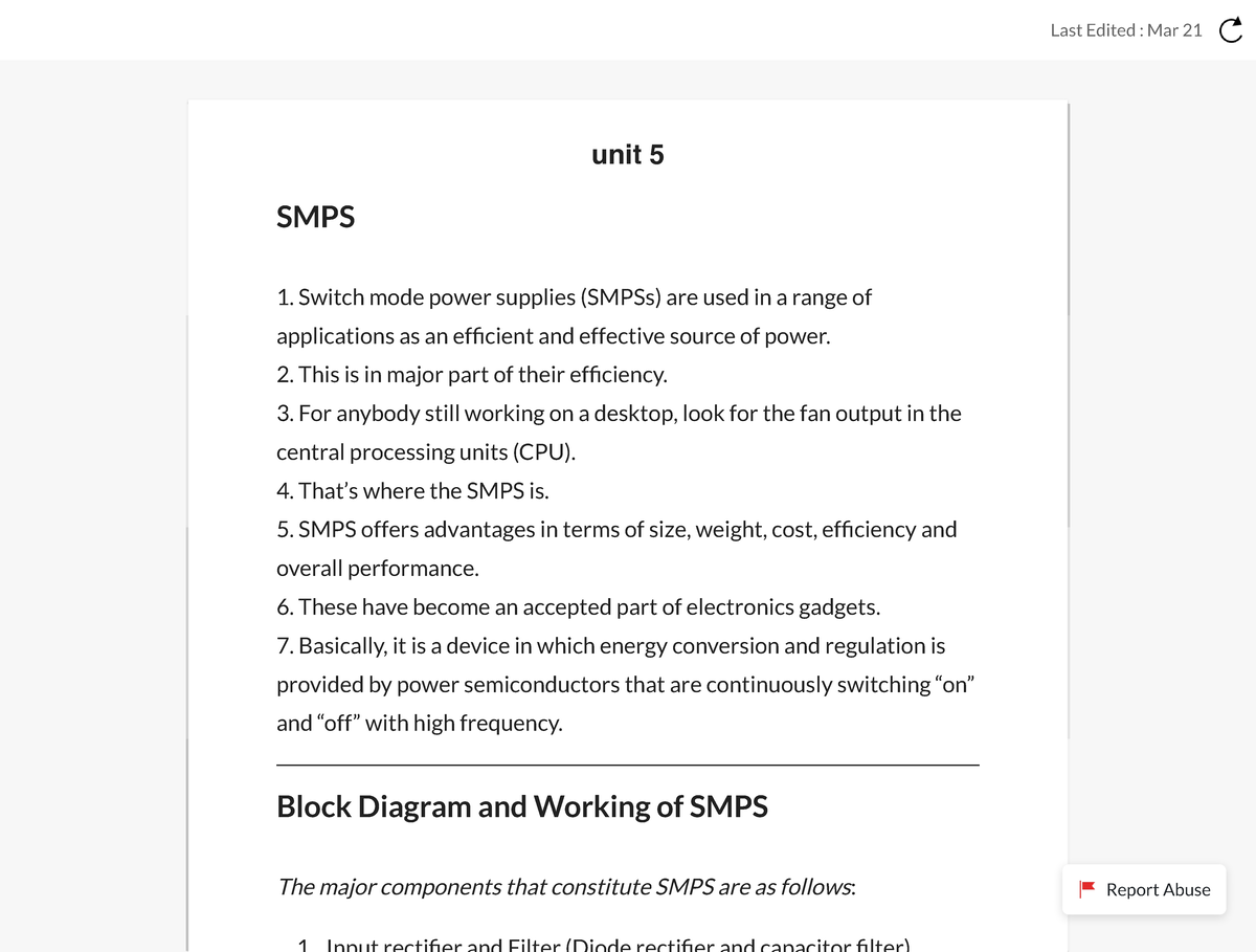 Csa unit 5 - Summary Bachelors of Computer Applications - unit 5 SMPS 1. Switch mode power ...