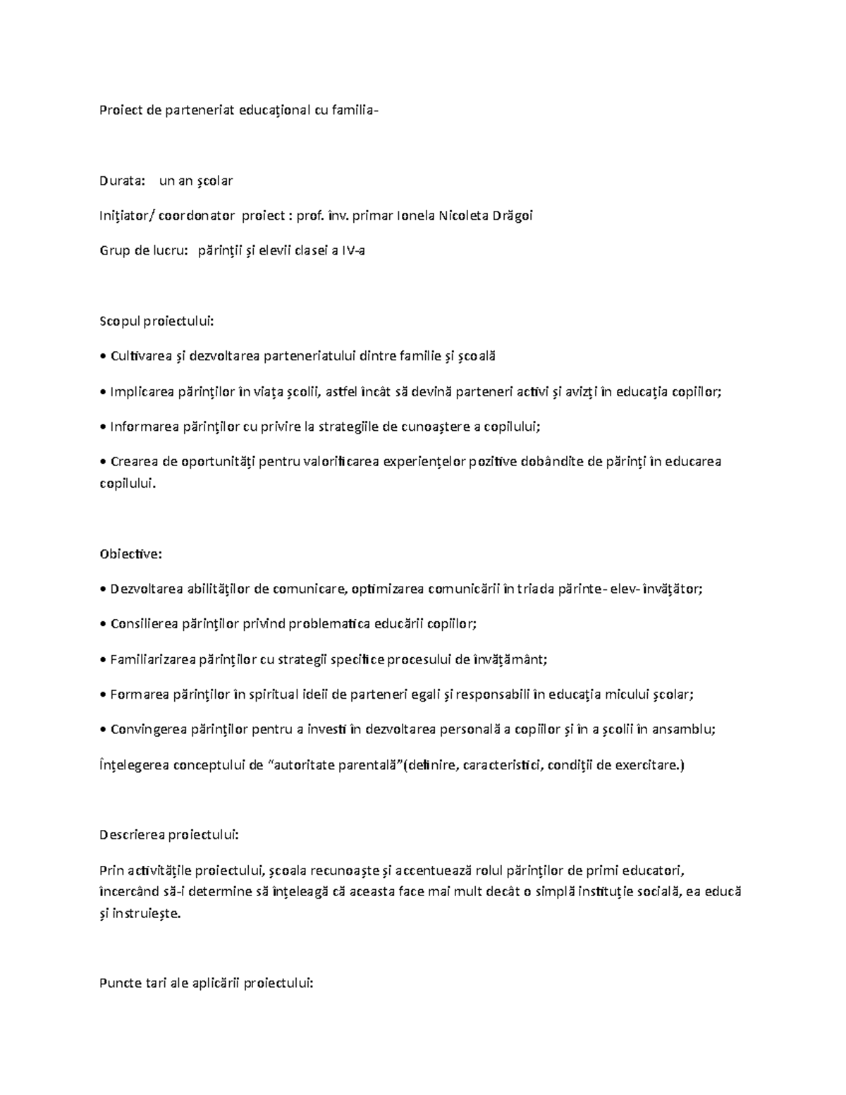 Proiect de parteneriat educațional cu familia - Proiect de parteneriat educațional cu familia ...