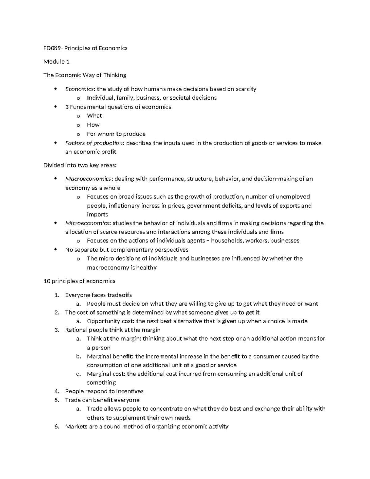 D089- Principles of Economics - FD089- Principles of Economics Module 1 ...