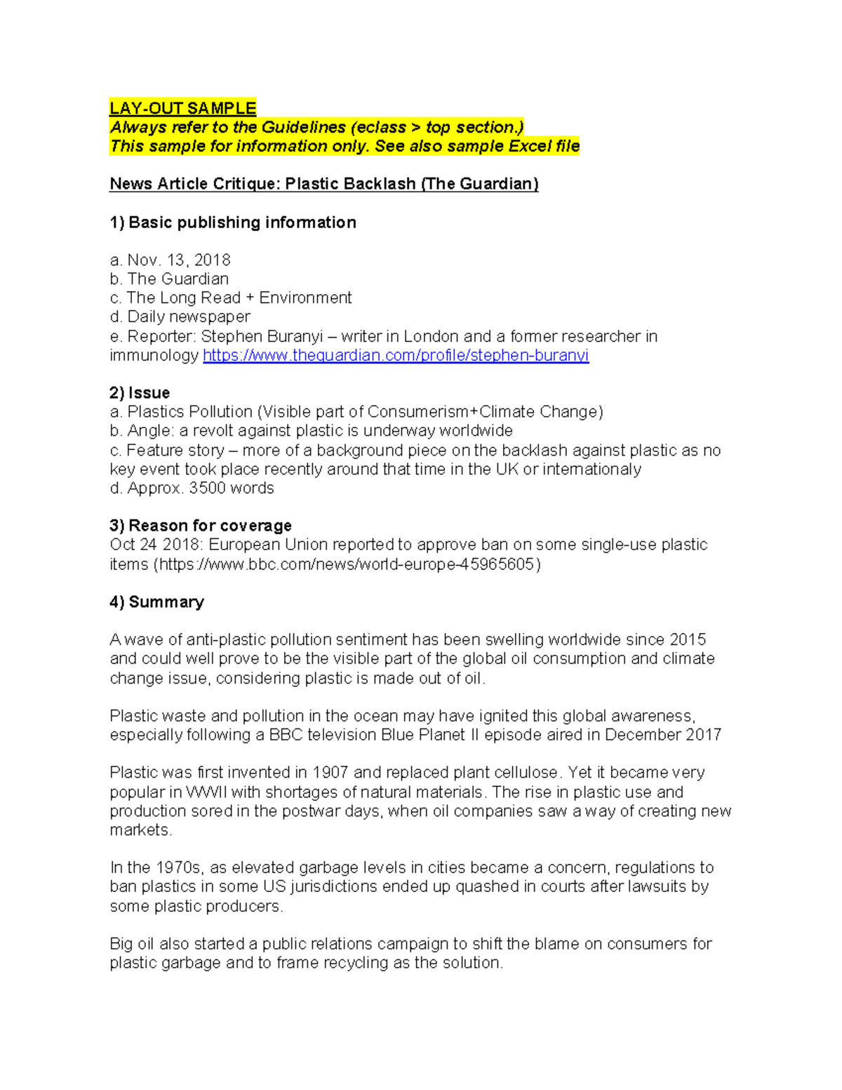Final Assignment Lay Out - Lay-out Sample Always Refer To The