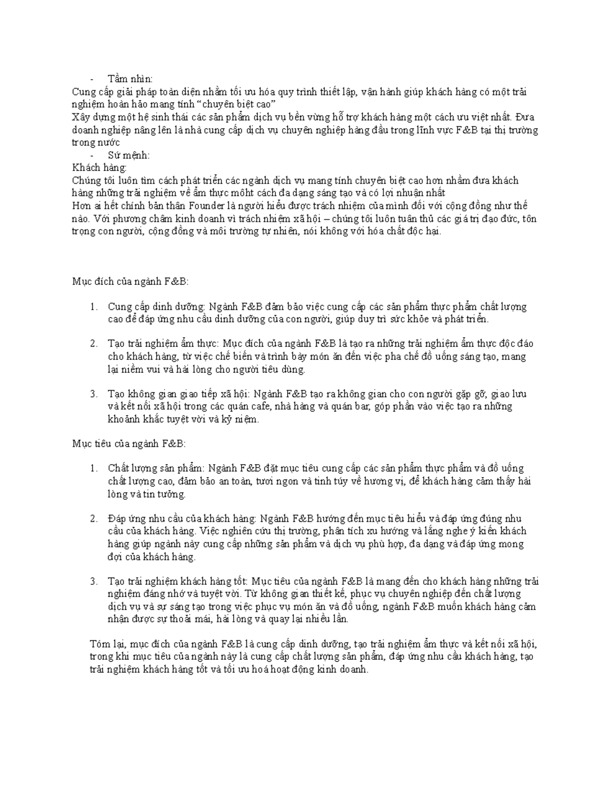 Chiến lược f&b - jjj hhjkk dfdry hjhf - Tầm nhìn: Cung cấp giải pháp ...