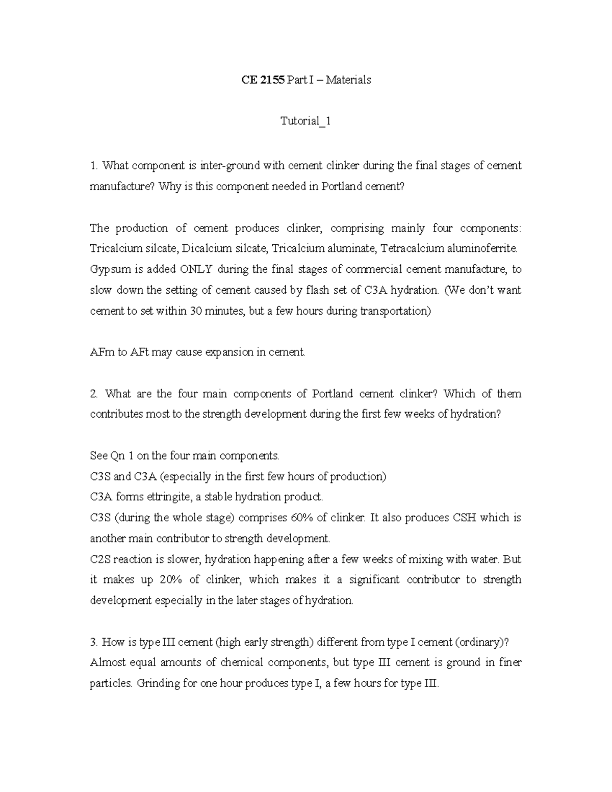 CE2155 tutorial 1 - CE 2155 Part I – Materials Tutorial_ What component ...
