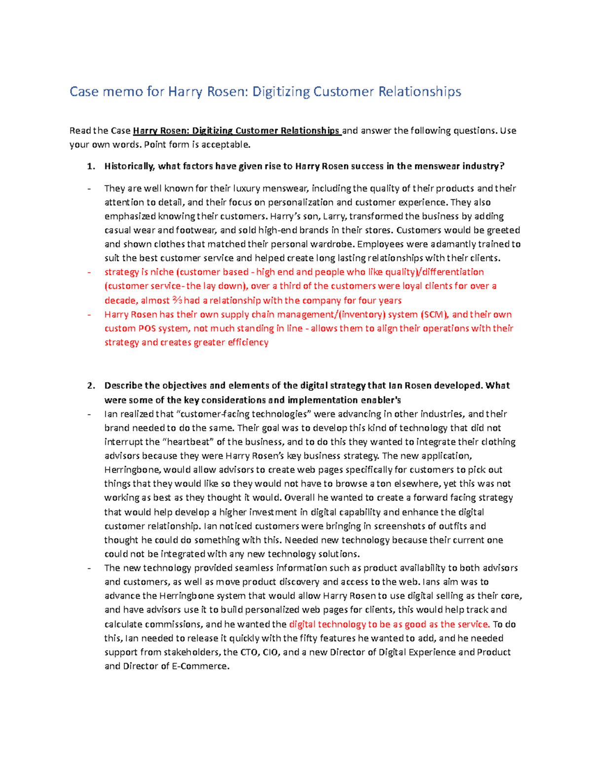 MIS 322 Case Memo - Summary of a case memo done for the class and with ...