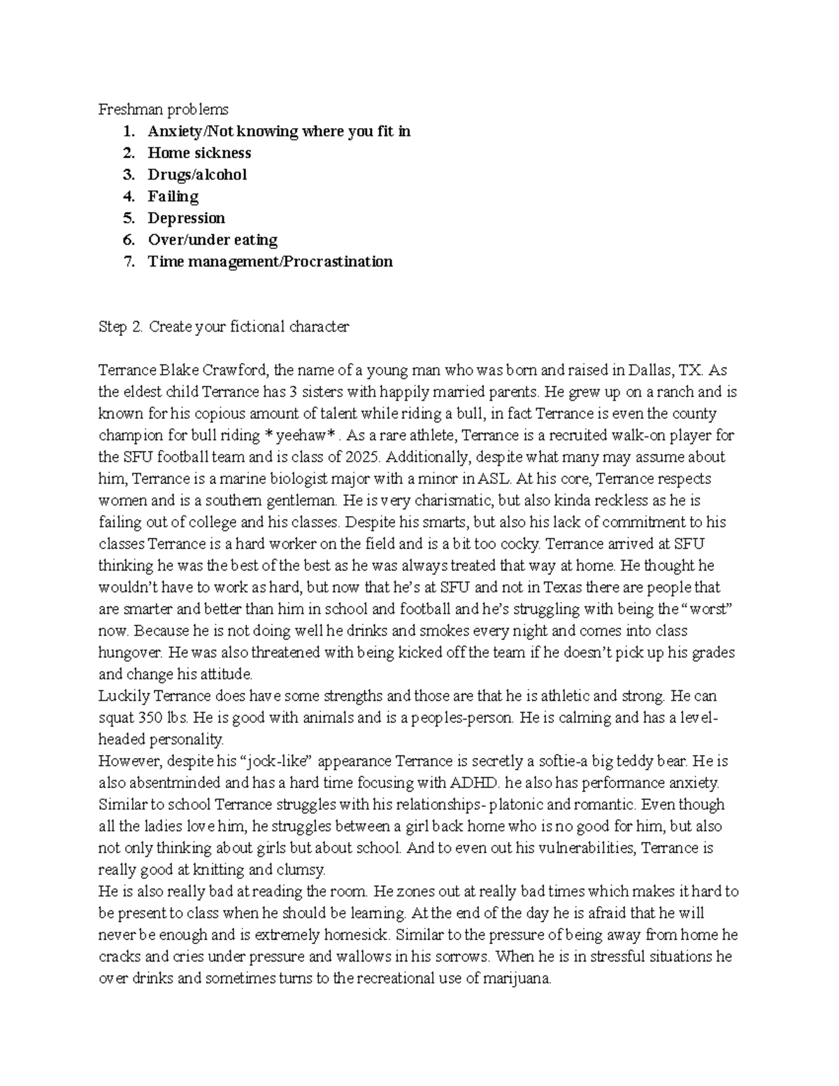 MUS 310 Freshman Problem - Freshman problems 1. Anxiety/Not knowing ...