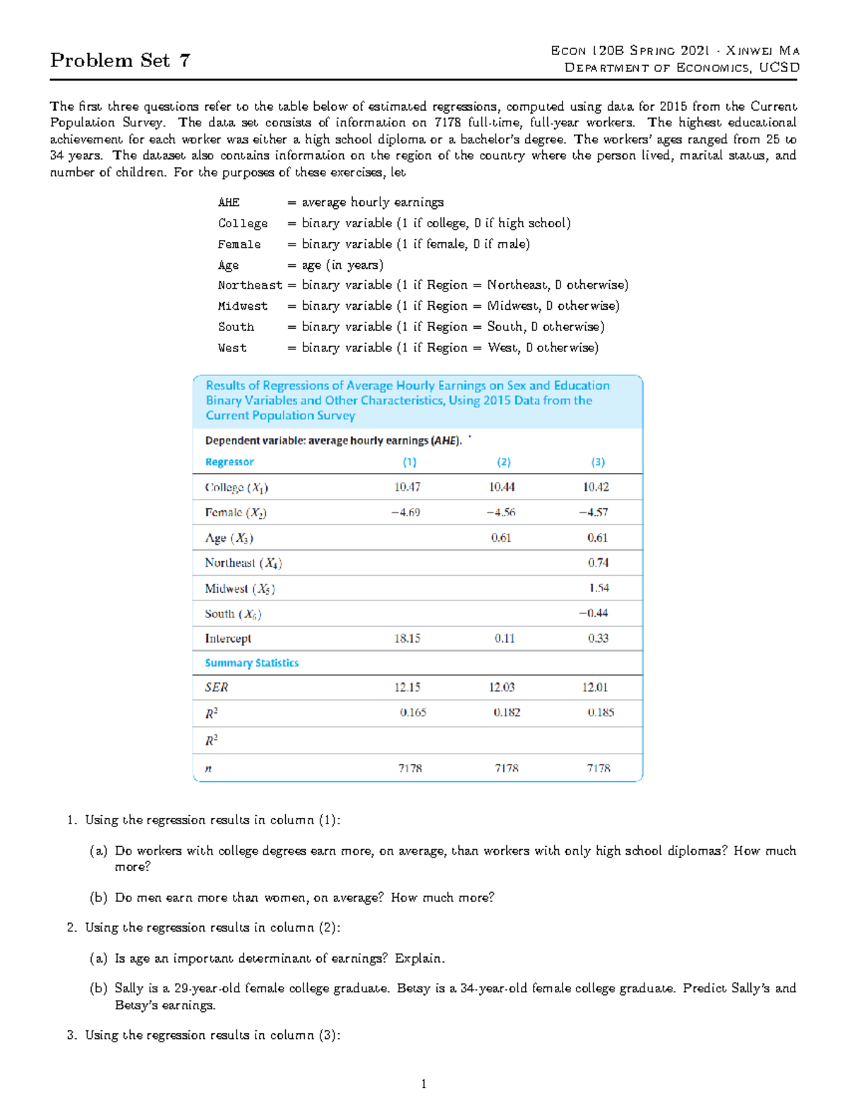 Problem Set-7 - The data set consists of information on 7178 full-time ...