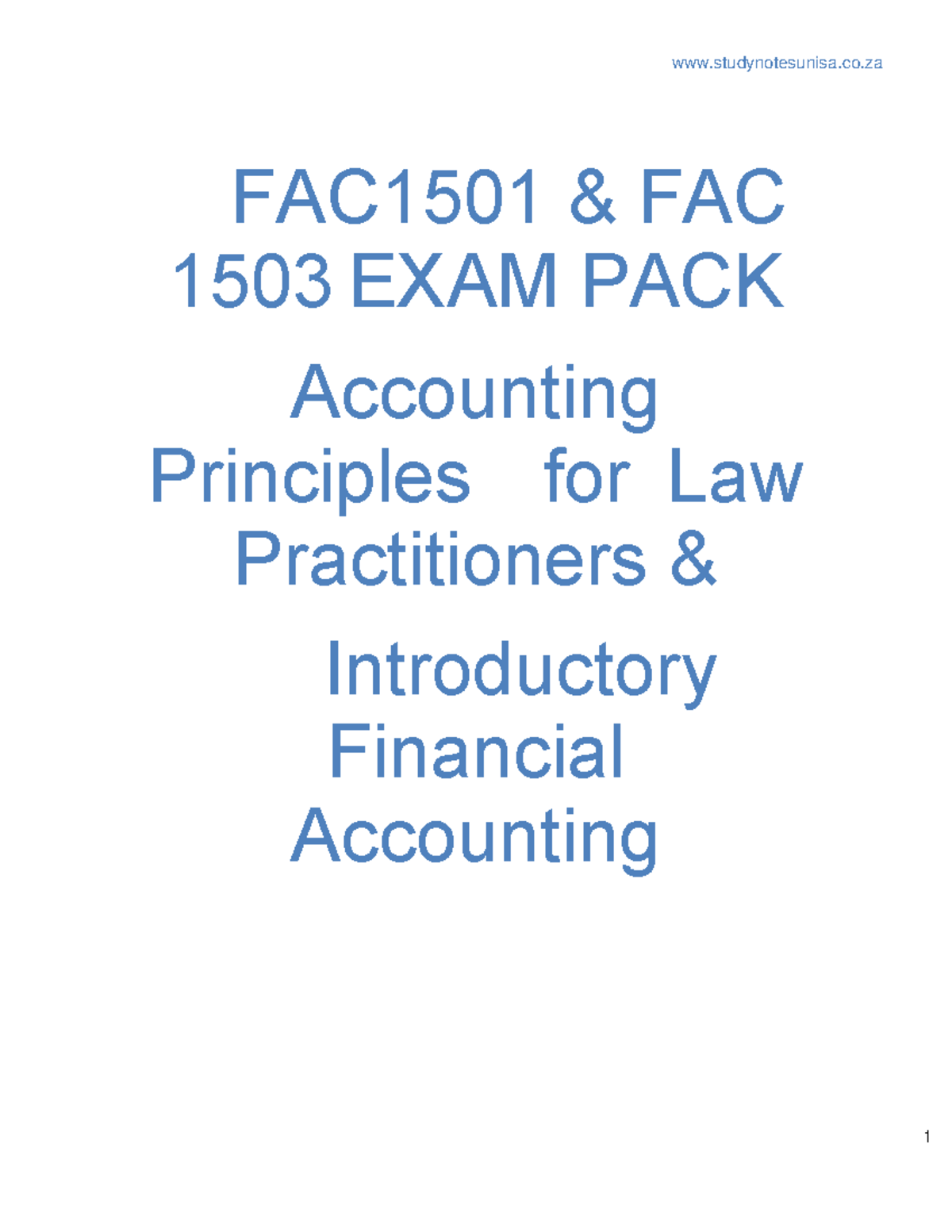 FAC1503-FAC1501- Exampack - FAC1501 & FAC 1503 EXAM PACK Accounting ...