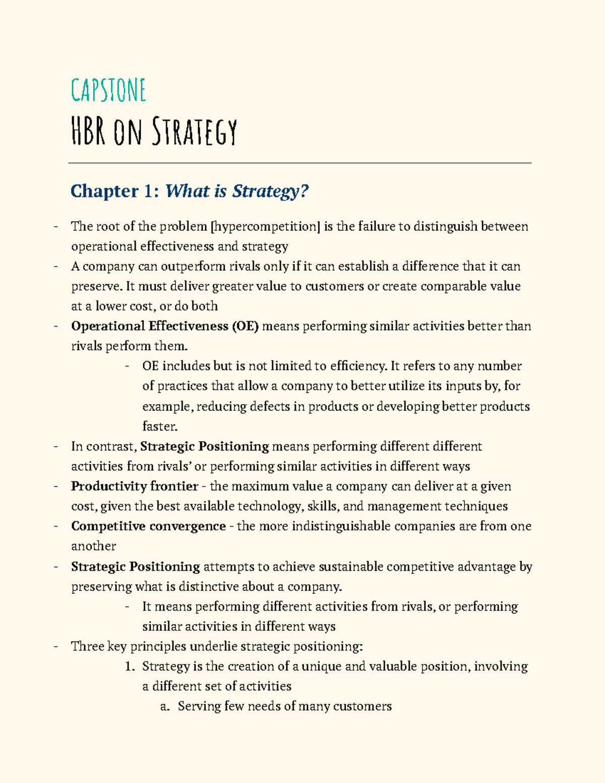 HBR on Strategy Master Notes - CAPSTONE HBR on Strategy Chapter 1: What ...
