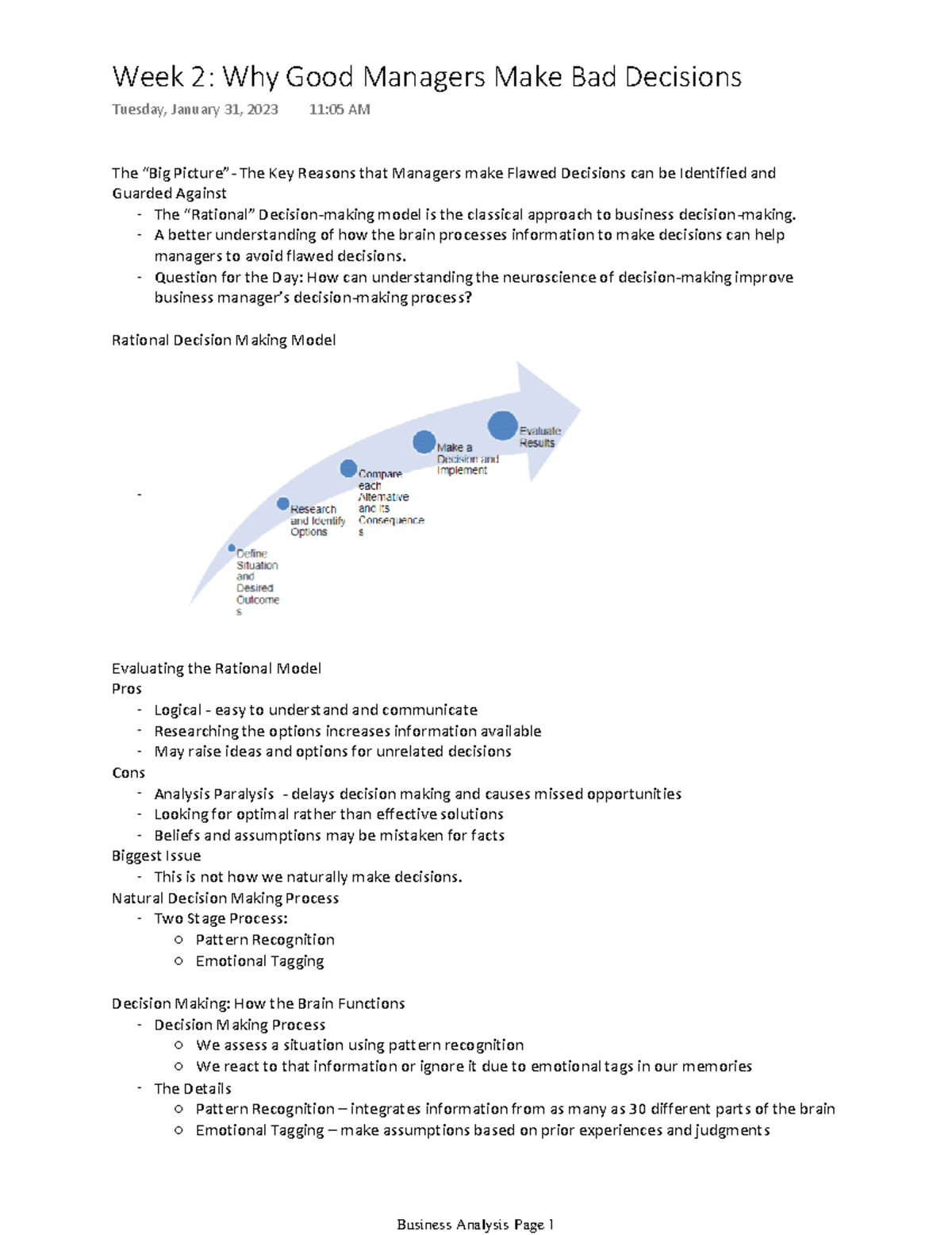 Week 2 Why Good Managers Make Bad Decisions - The “Big Picture”- The Key Reasons that Managers ...
