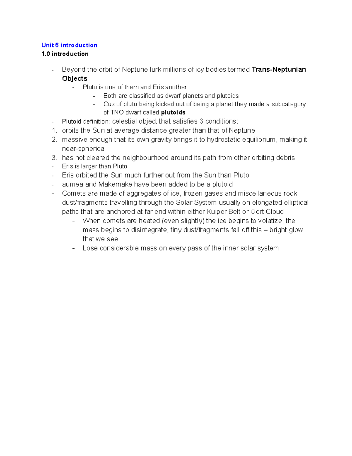 6 plutoids, TNOs and comets - Unit 6 introduction 1 introduction - Beyond the orbit of Neptune ...