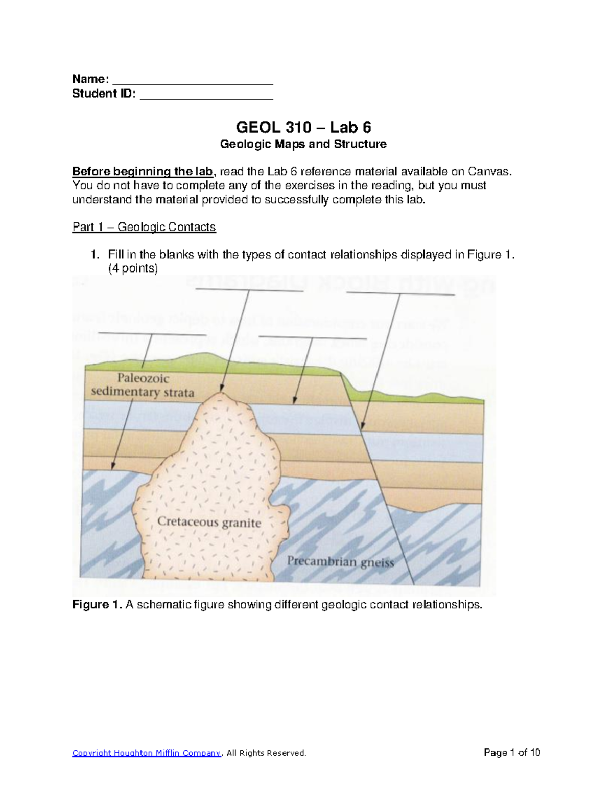 GEOL310 Lab6 Geologic Maps - Name: ________________________ Student ID ...