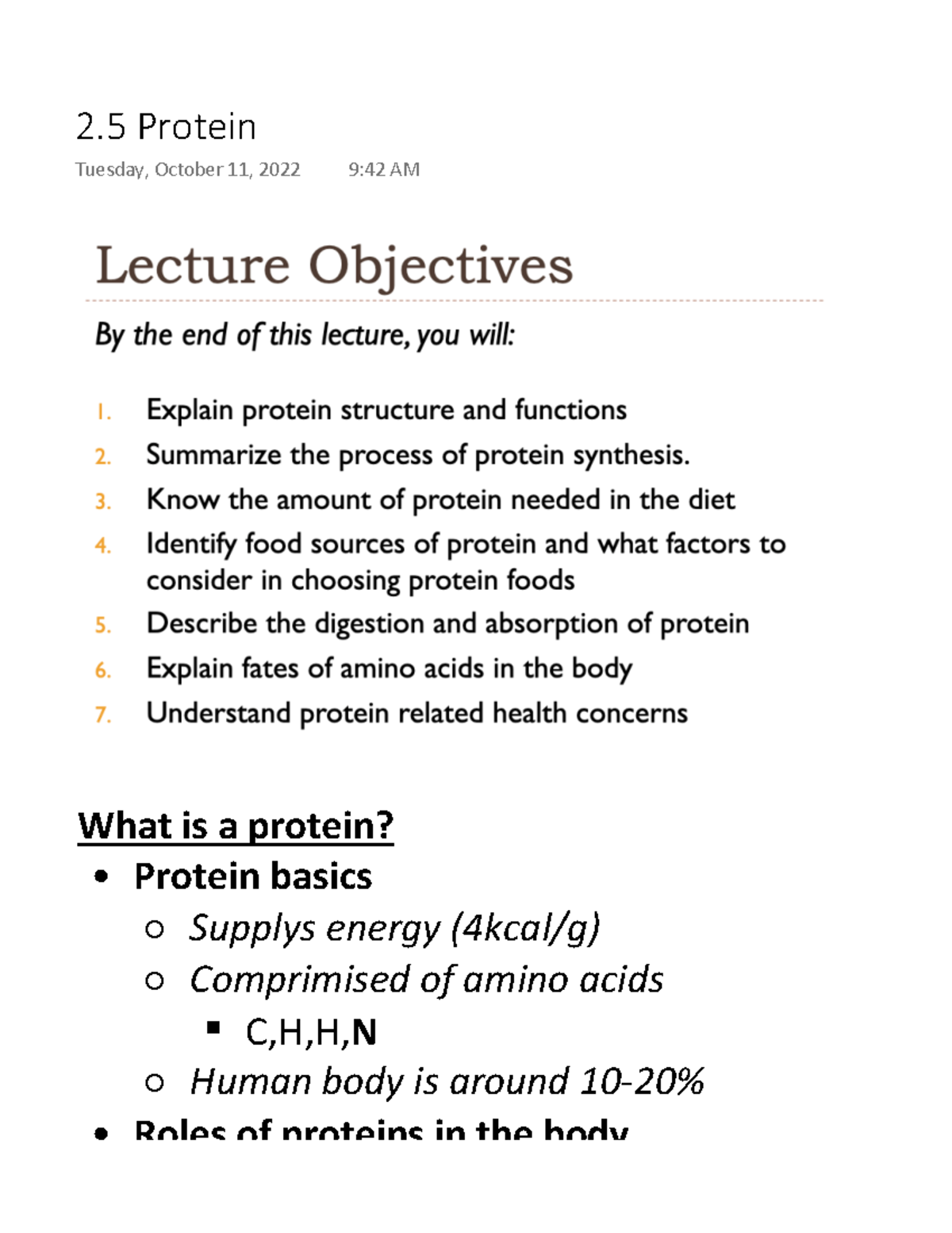 2.5 Protein objectives - What is a protein? Protein basics Supplys ...