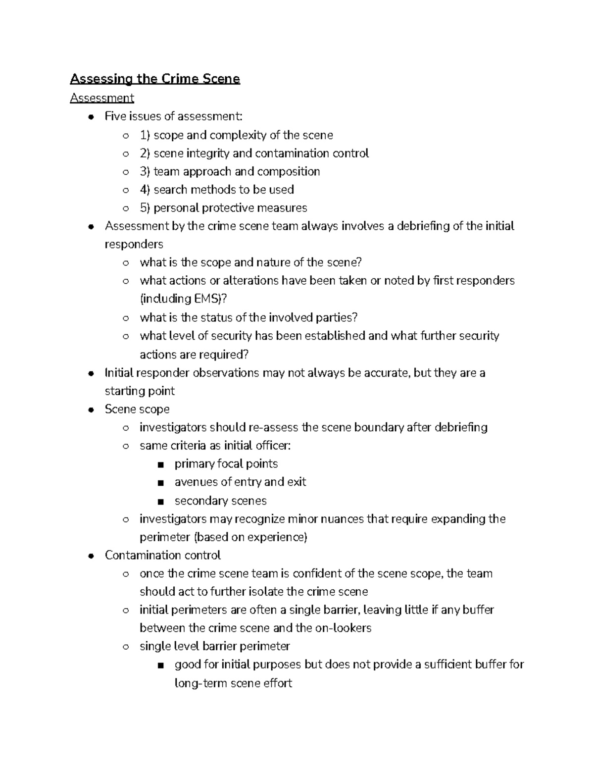 Basic Forensic Methods: Ch. 5 - Assessing the Crime Scene Assessment ...