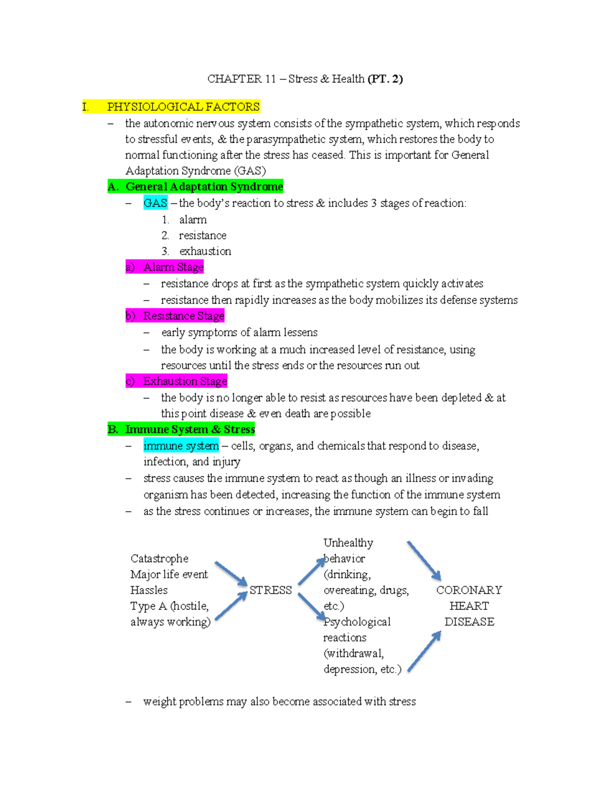 Ch 11 Stress and Health PT 2 - CHAPTER 11 – Stress & Health (PT. 2) I ...