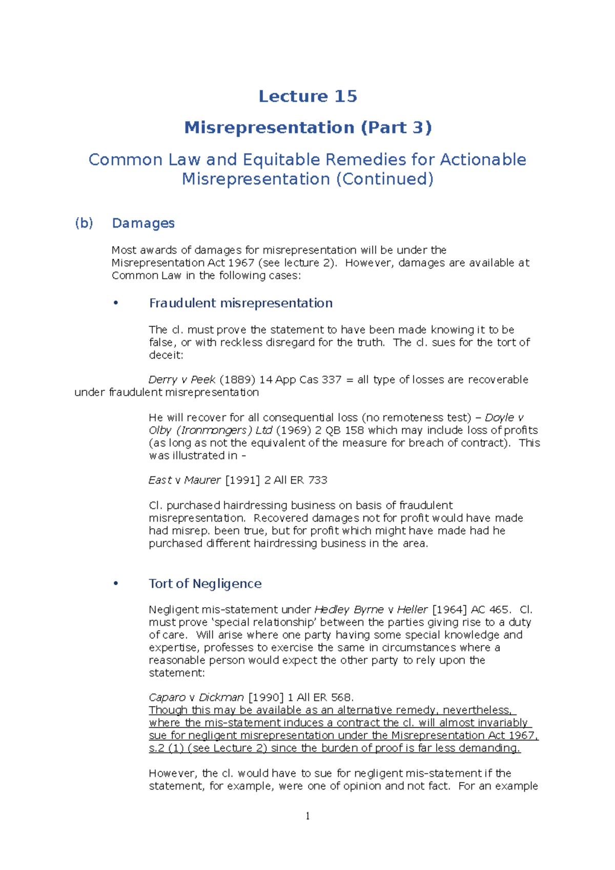 Lecture 15 - Misrepresentation Part 3 - Lecture 15 Misrepresentation ...
