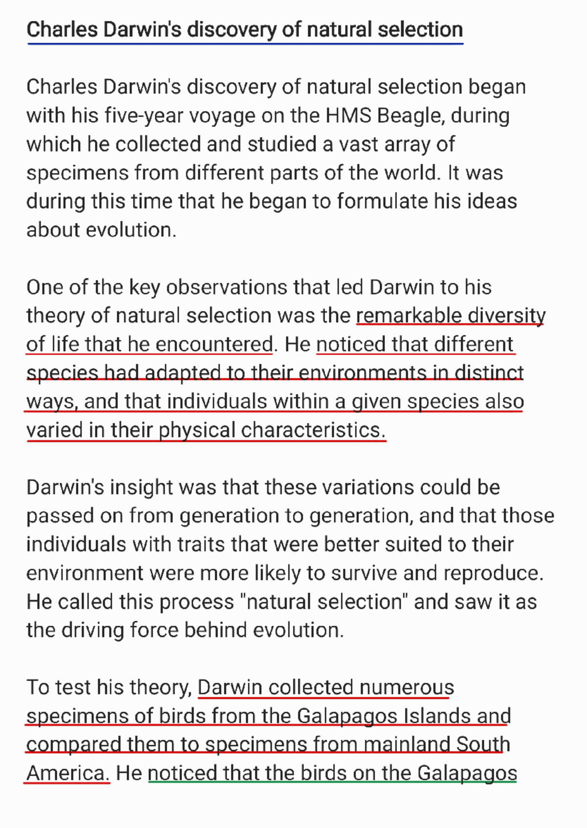 Charles Darwin's discovery of natural selection - General biology - Studocu