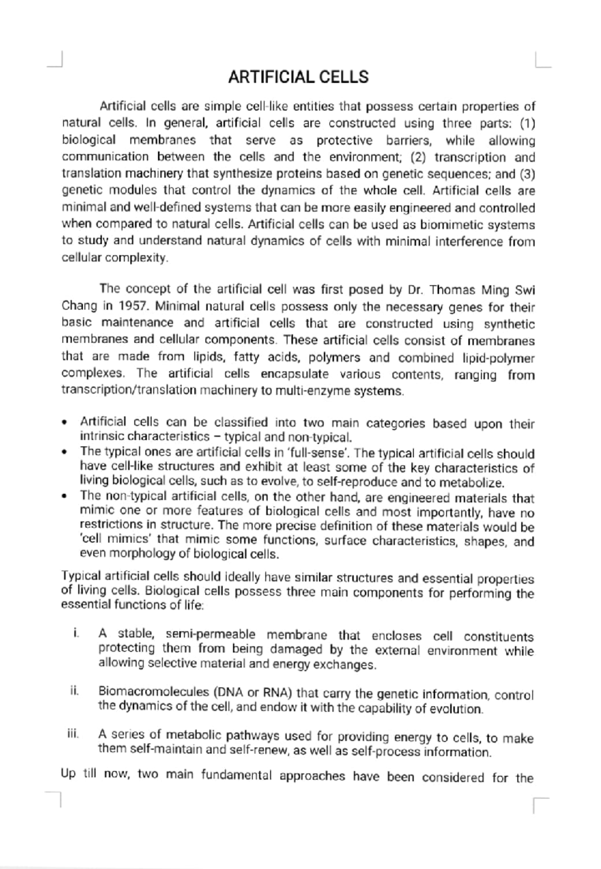 Artificial Cells. Bsc Biotechnology - ARTIFICIAL CELLS Artificial cells ...