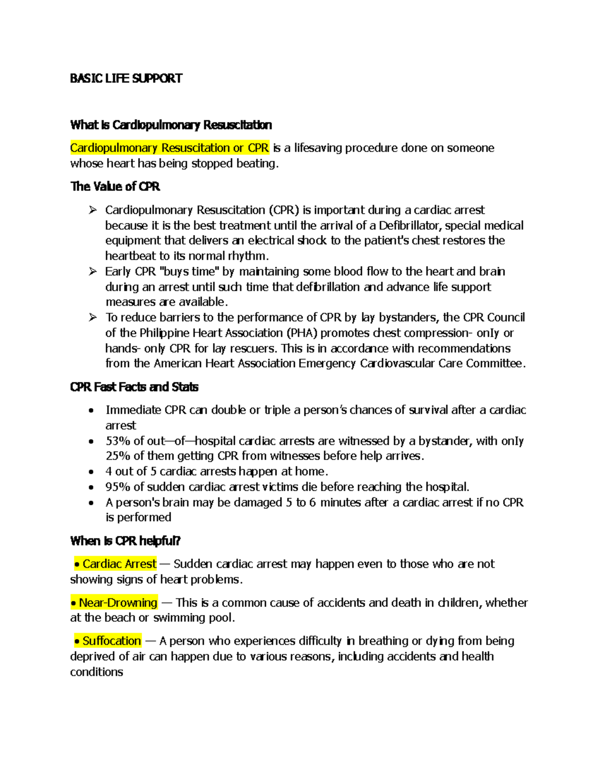 Basic LIFE Support - BASIC LIFE SUPPORT What is Cardiopulmonary ...