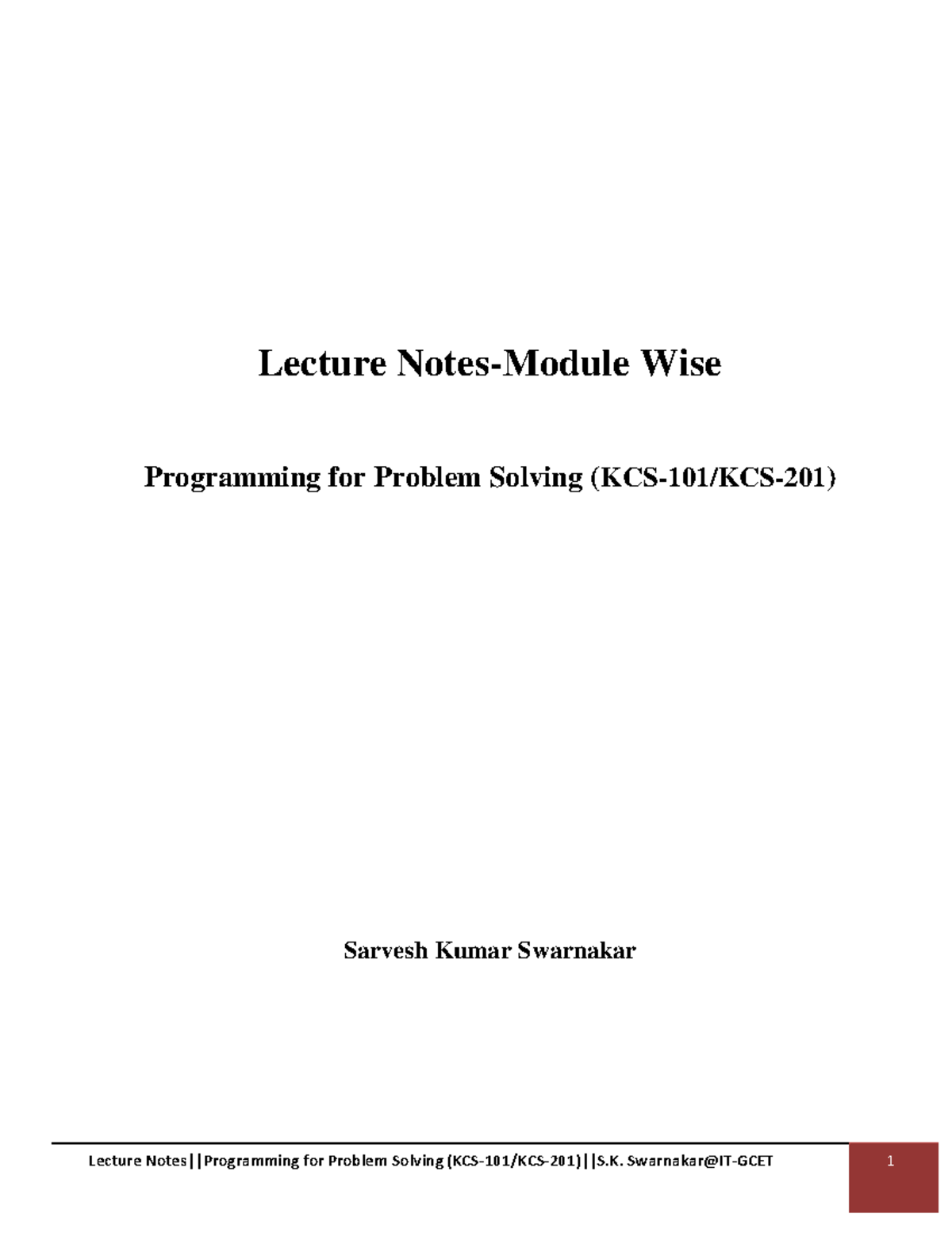 Notes Module wise KCS101 KCS201 - Lecture Notes-Module Wise Programming ...