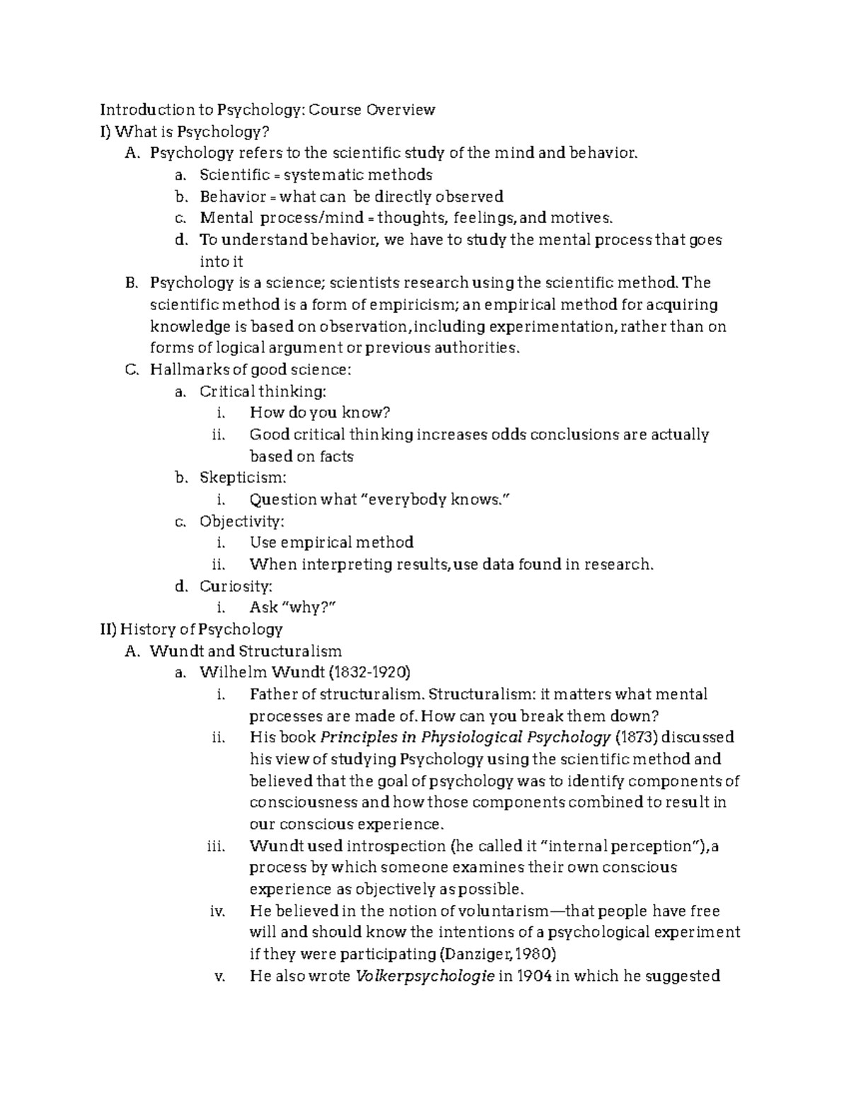 Chapter 1 - Lecture notes 1-2 - Introduction to Psychology: Course ...