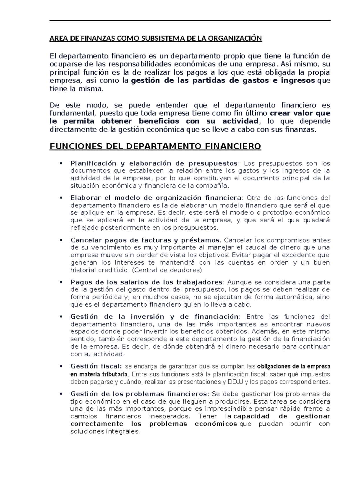 AREA DE Finanzas COMO Subsistema DE LA Organización - AREA DE FINANZAS ...
