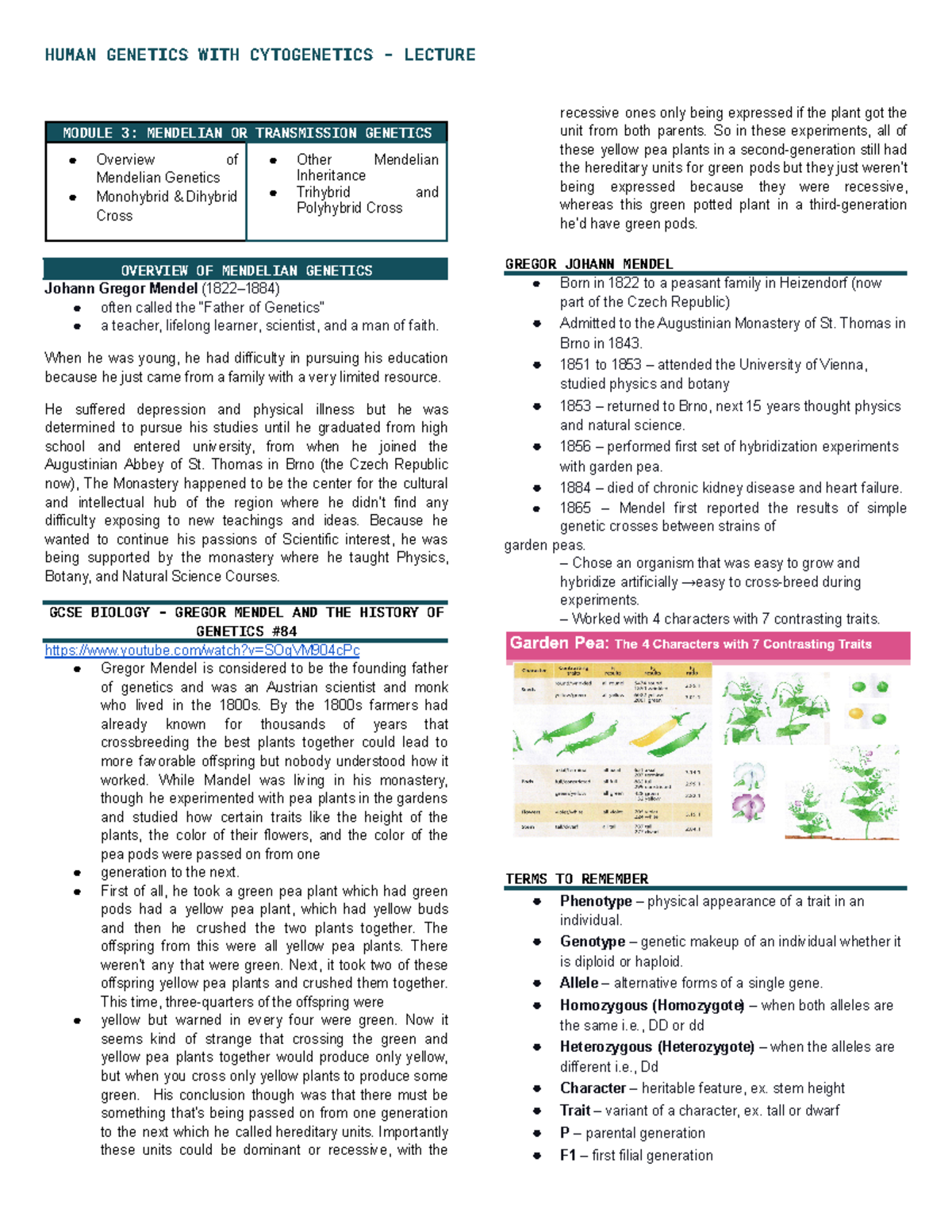C3 Human GEN - HUMAN GENETICS WITH CYTOGENETICS - LECTURE MODULE 3 ...