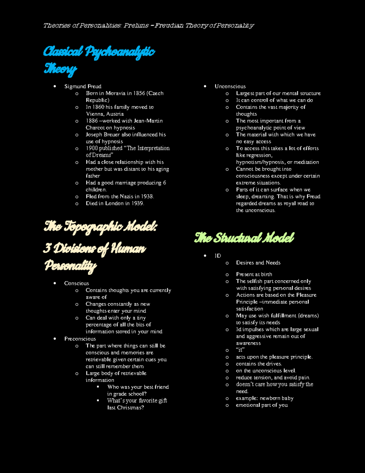 Theories of Personalities Freudian Theory of Personality - Classical Psychoanalytic Theory ...