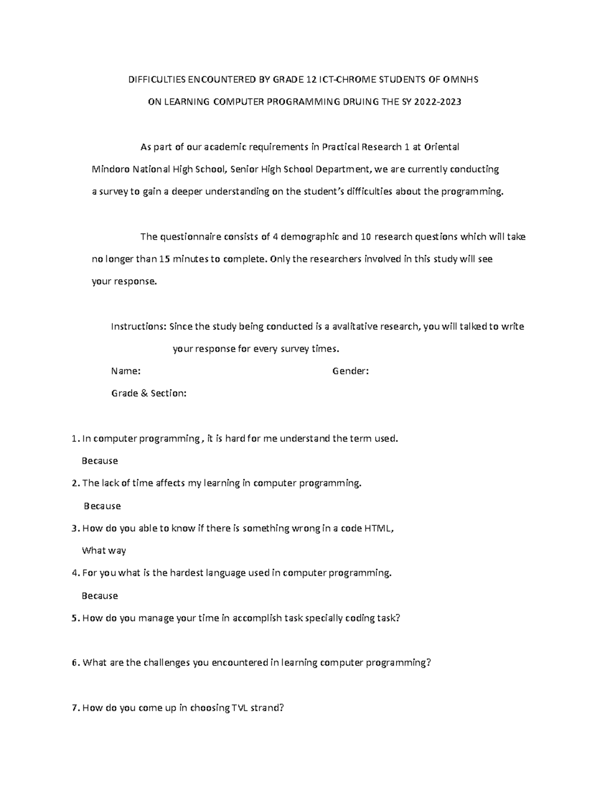 PR1 - wewew - DIFFICULTIES ENCOUNTERED BY GRADE 12 ICT-CHROME STUDENTS ...