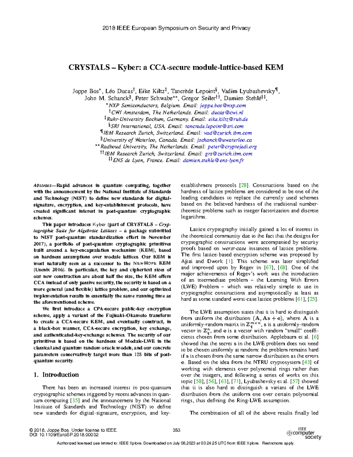 Crystals - Kyber A CCA-Secure Module-Lattice-Based KEM - CRYSTALS ...