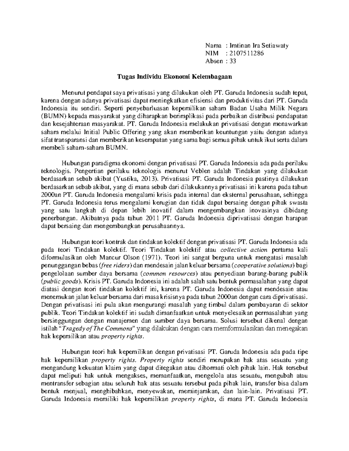 Tugas Individu Kelembagaan - Nama : Imtinan Ira Setiawaty NIM ...