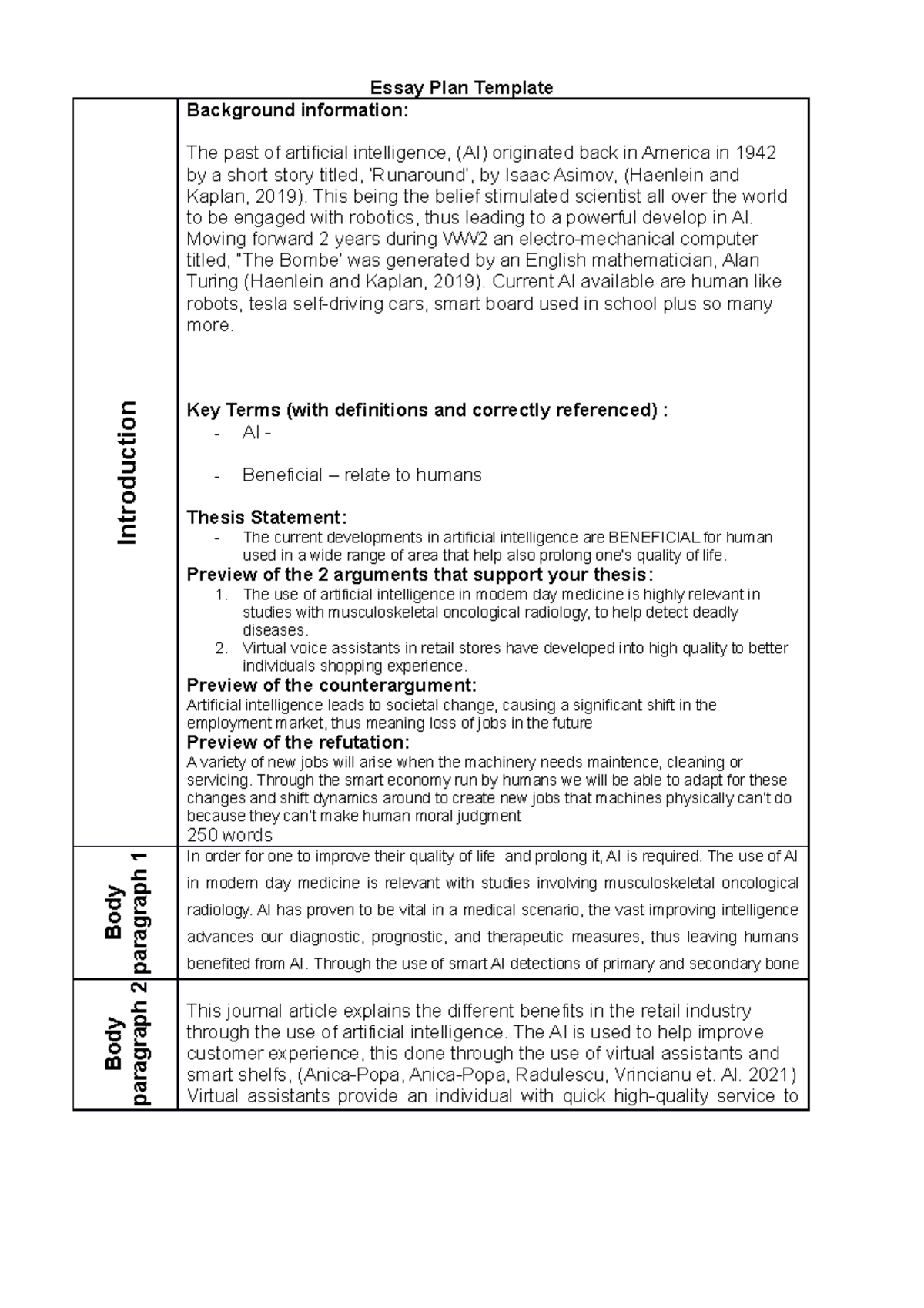 Essay Plan - nnnn - Essay Plan Template Introduction Background information: The past of ...