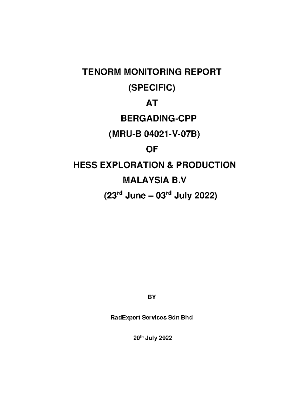 Tenorm Report BRG CPP MRU changeout 2022 1-2 - TENORM MONITORING REPORT ...