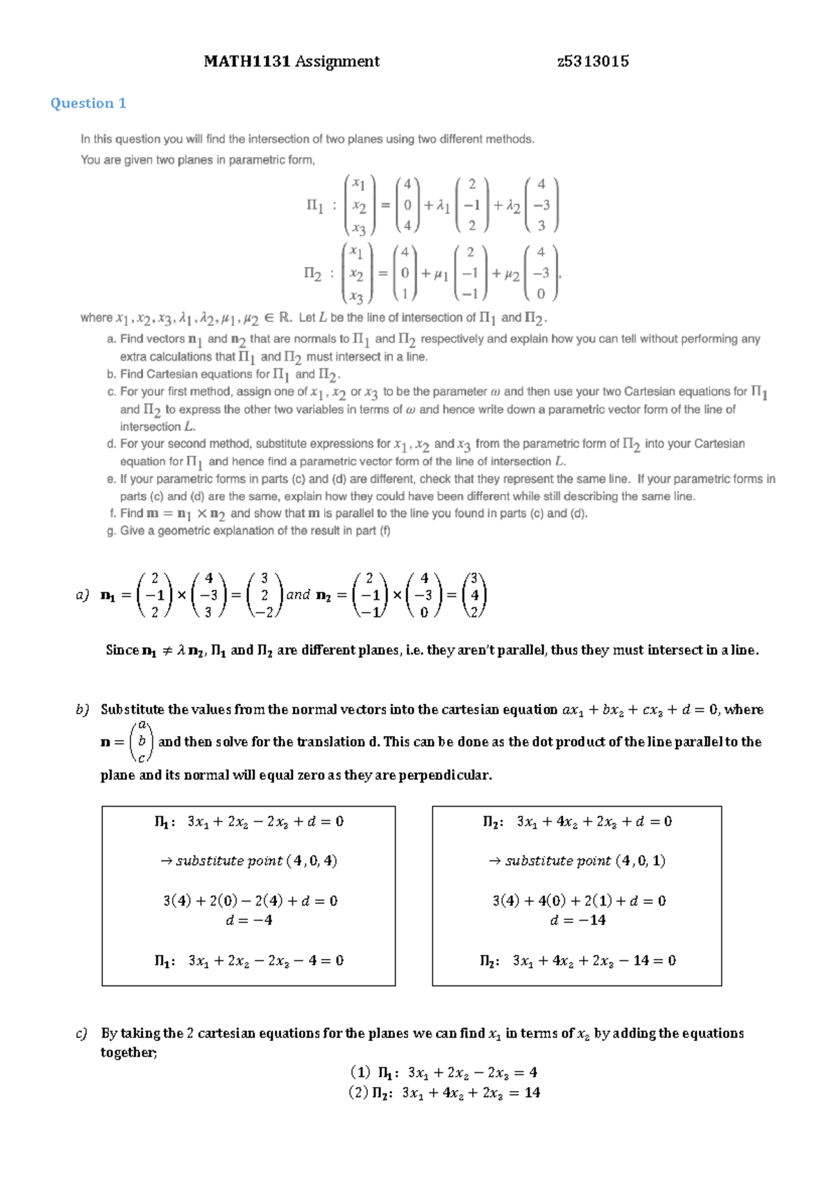 MATH1131 Assignment - assignmment - Warning: TT: undefined function: 32 Question 1 a) 퐧ퟏ=( 2 − 2 ...