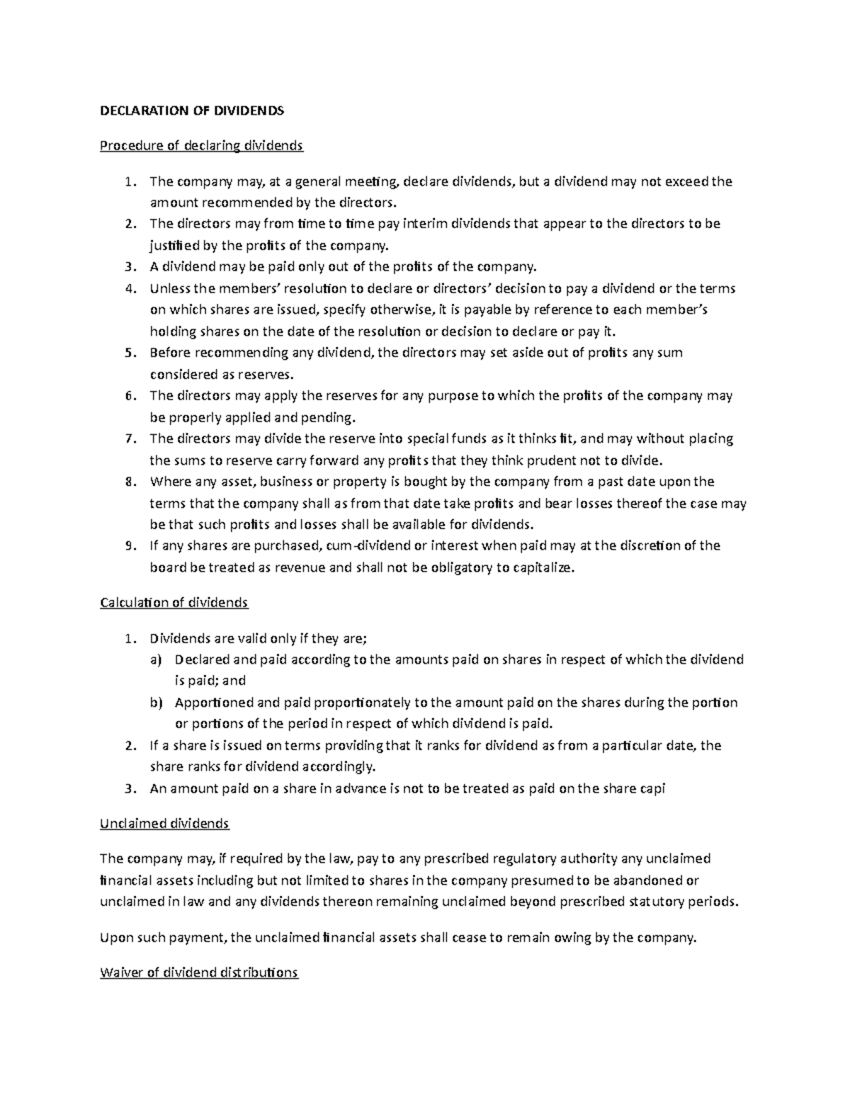 Declaration OF Dividends - DECLARATION OF DIVIDENDS Procedure of ...