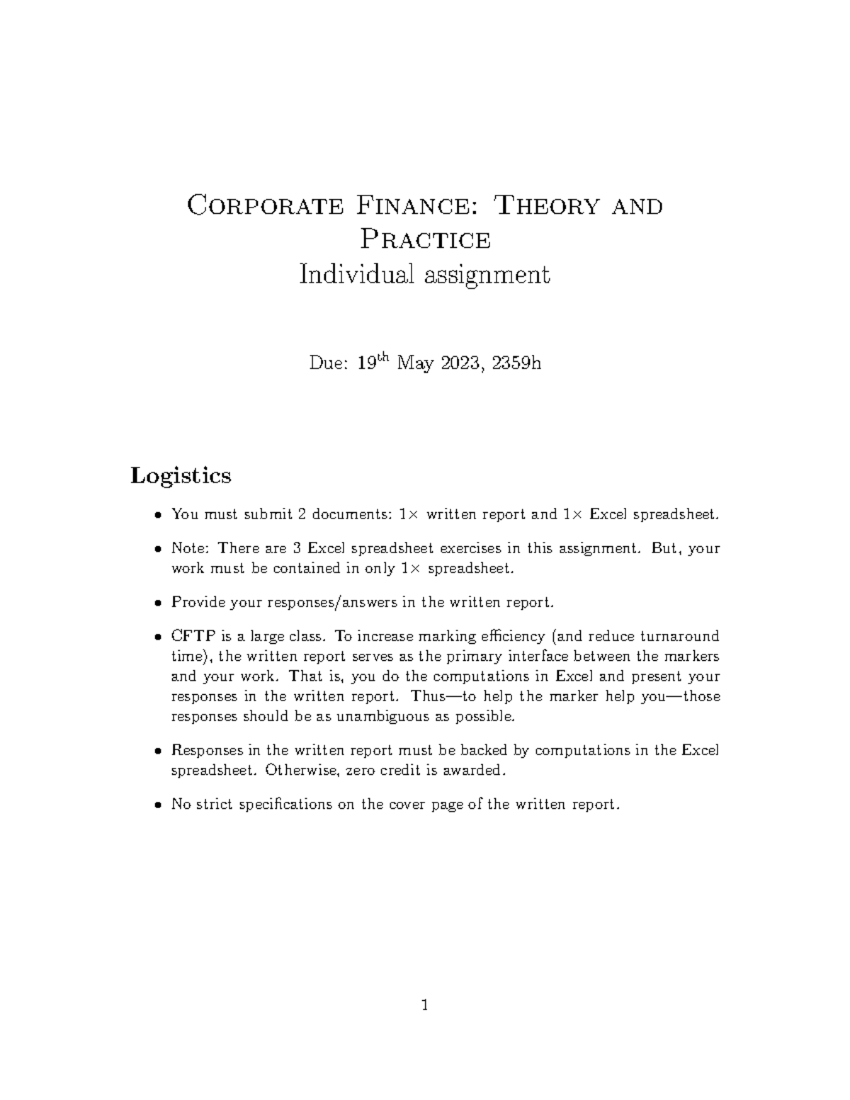 Individual assignment instructions - Corporate Finance: Theory and ...