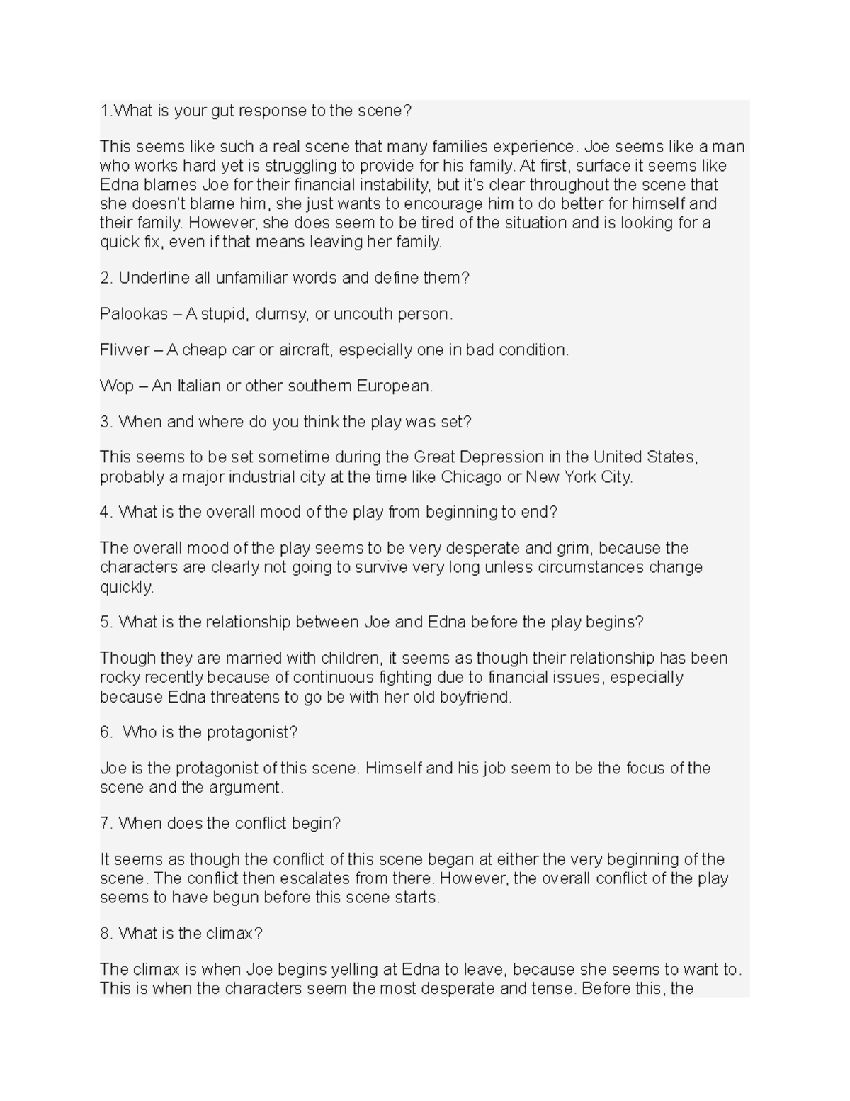 Joe & Edna Response - 1 is your gut response to the scene? This seems ...