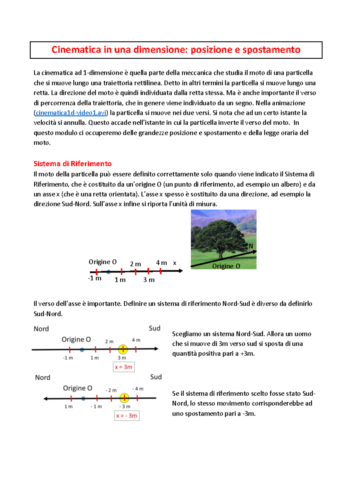 Cinematica 1D pdf - Riassunti - Cinematica in una dimensione: posizione e spostamento La ...
