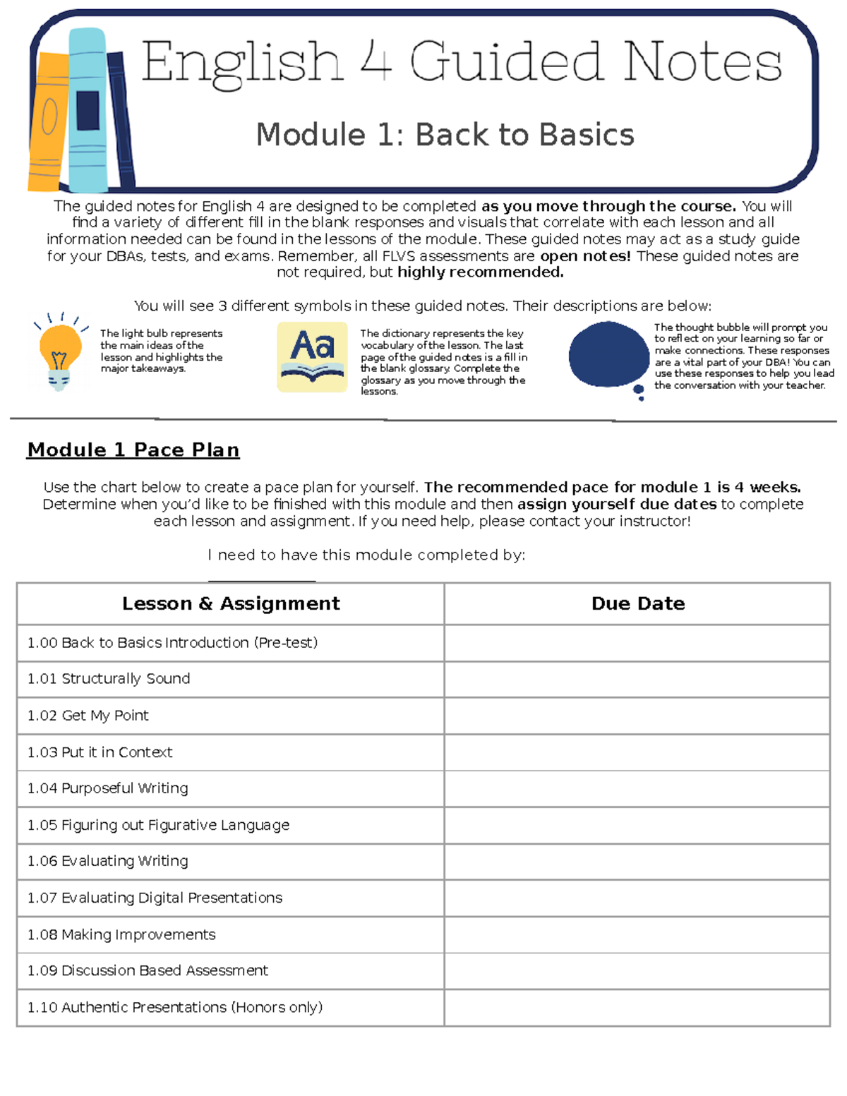 Module 1 Guided Notes - The guided notes for English 4 are designed to ...