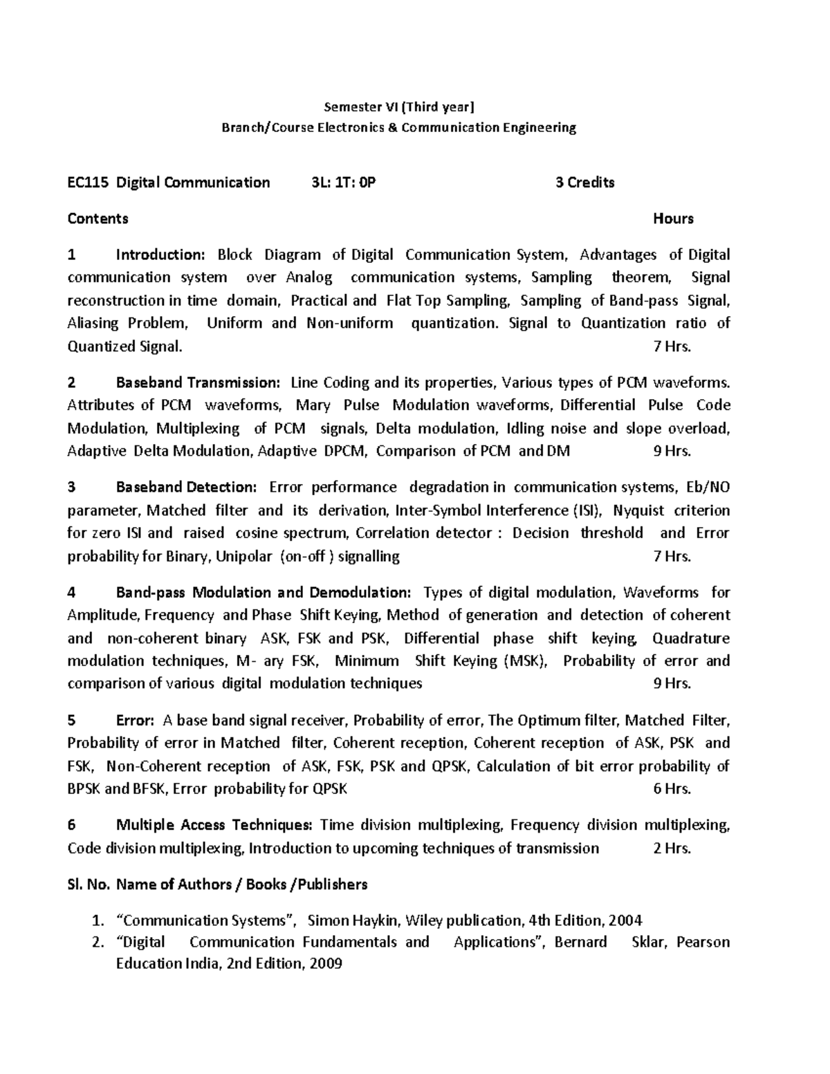 6th Sem syllabus-1 - Semester VI (Third year] Branch/Course Electronics & Communication - Studocu